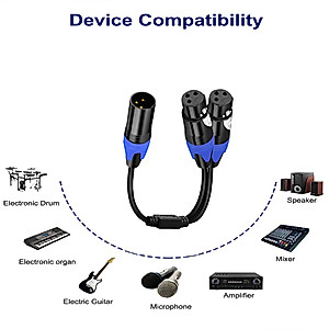(11.8 inches / 1 Pack) 1 Male to 2 Female XLR Y Splitter Micrphone Cable, 3pin XLR Male to Dual XLR Female Y-Splitter Balanced Mic Audio Cables for Stereo Mic to L & R Audio Track