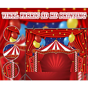 Cenven Red Circus Carnival Backdrop Curtain Stars Birthday Party Photography Background Newborn Baby Shower Birthday Cake Table Decorations 7x5FT, 7x5FT(width 210cm x Height 150cm)