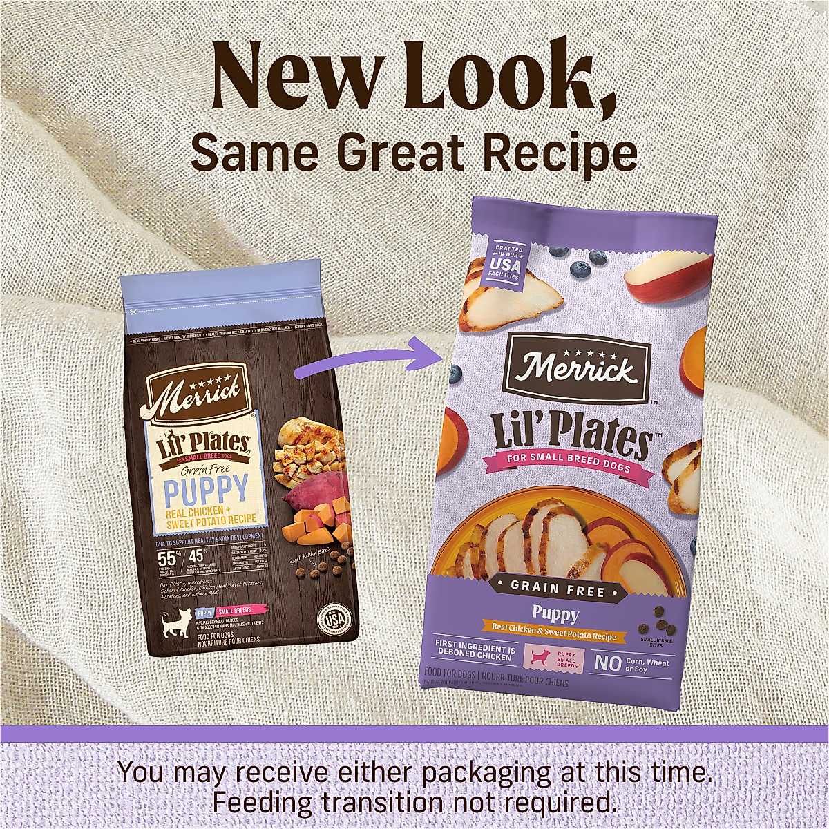 Merrick Lil’ Plates Premium Grain Free Dry Puppy Food For Small Dogs, Real Chicken And Sweet Potato Kibble - 4.0 lb. Bag