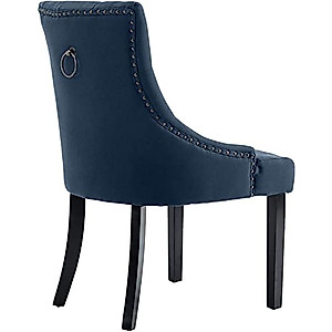 Alohappy Dining Chairs Linen Upholstered Side Chairs with Natural Oak Legs for Kitchen,Living Dining Room,Set of 2 Navy Blue