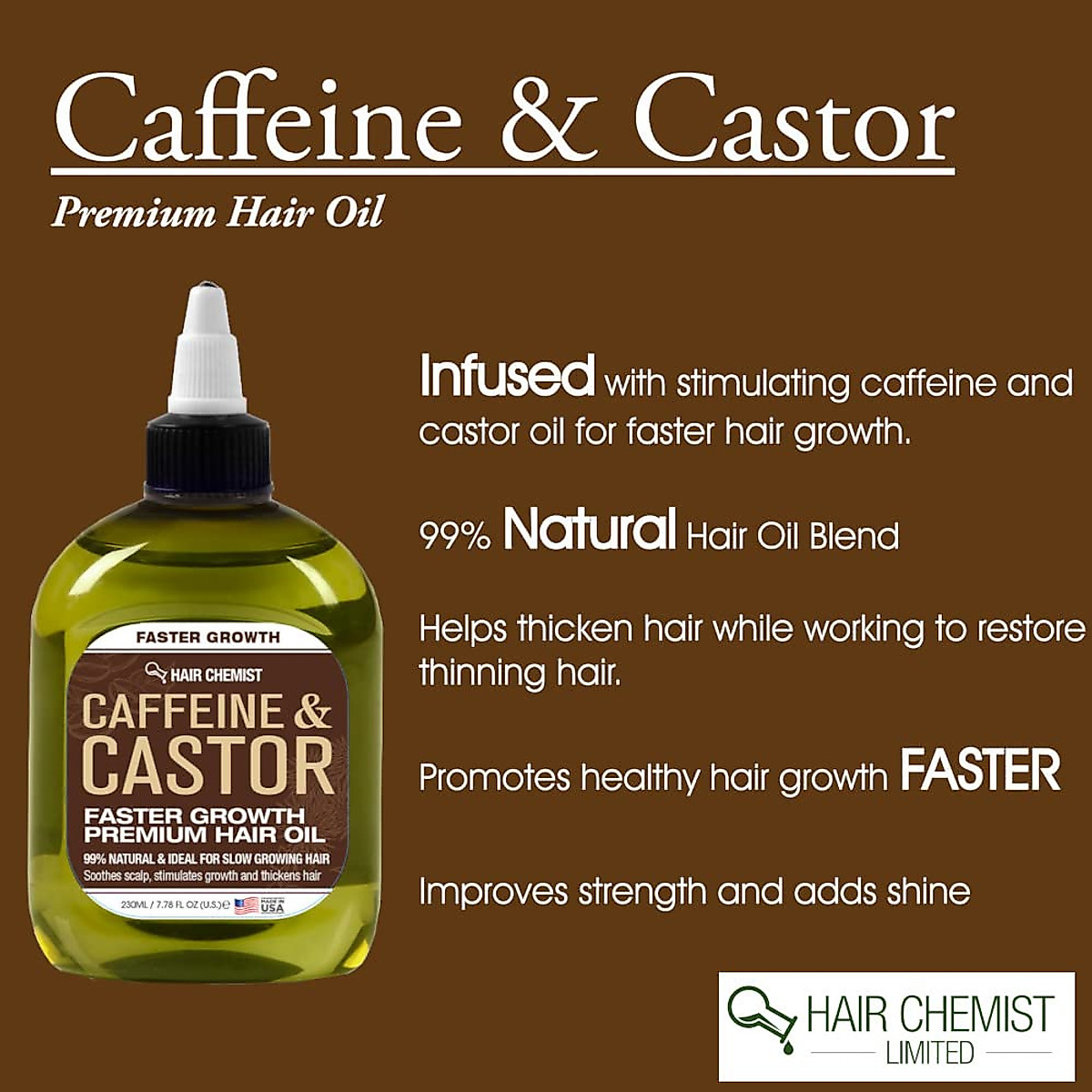 Hair Chemist, Oil, 7.1 oz - Caffeine and Castor Faster Growth Hair Oil for Unisex Adult