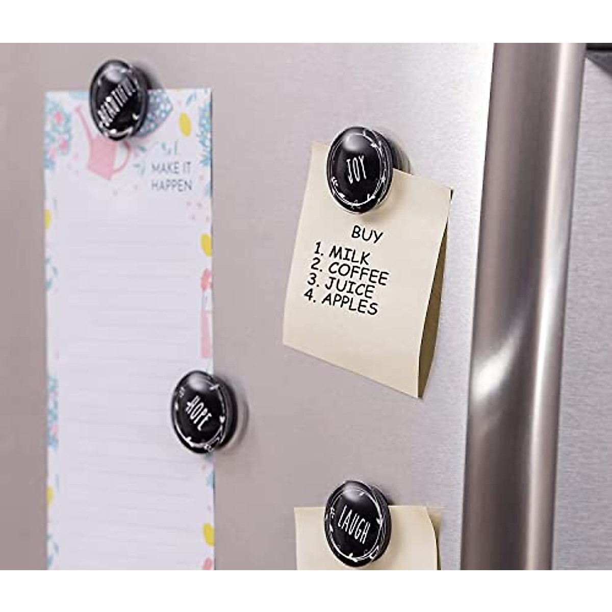 BabyPop! Newest Design Black 12 Pack Round Glass Refrigerator Magnets, Trendy Inspirational Magnet Gift Set for Fridge Cute Decorative Motivational Whiteboard Magnets for Office Locker Home & Kitchen