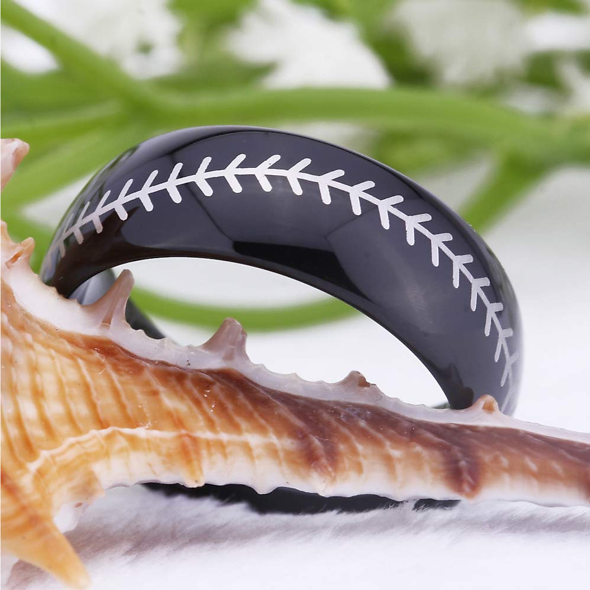 CLOUD DANCER Sports Ring -Symbology Baseball Engraved Ring 8mm Domed Tungsten Carbide Ring Wedding Ring and Engagement ring-Free Engraving Inside (Black Dome, 14.5)