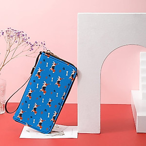 Cartoon Basset Hound PU Leather Clutch Wallets Long Zip Purse Tote Handbag With Removable Wristlet For Women Girl's