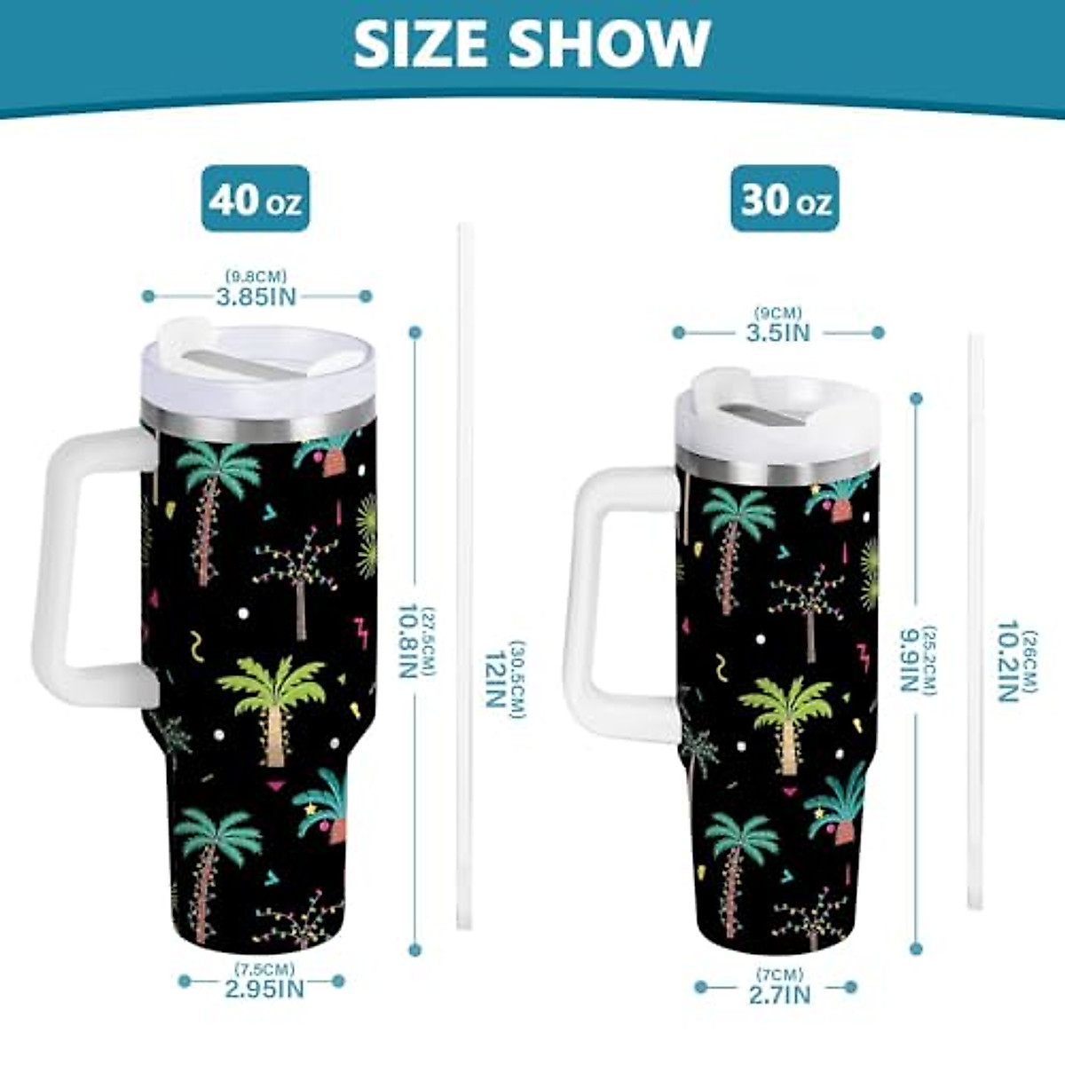 RPLIFE Christmas Palm Trees Tumbler Cup, Stainless Steel Cup, Tumbler with Straw