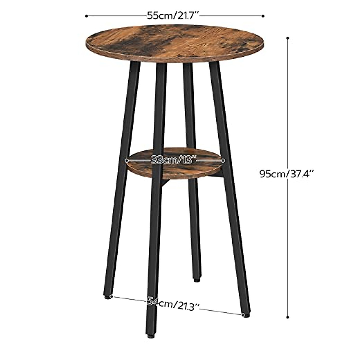 HOOBRO Bar Table, Round Pub Table, 2-Tier Bistro Table with Storage, High Top Table, Cocktail Table with Top Particleboard, for Kitchen, Living Room, Meeting Room, Rustic Brown and Black BF55BT01
