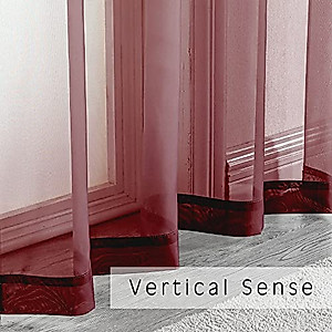 OVZME Living Room Sheer Curtains 96" Length 2 Panels Set for French Door, Christmas Gorgeous Window Decoration for Party & Backdrop & Canopy, Burgundy, Each 42Wx96L
