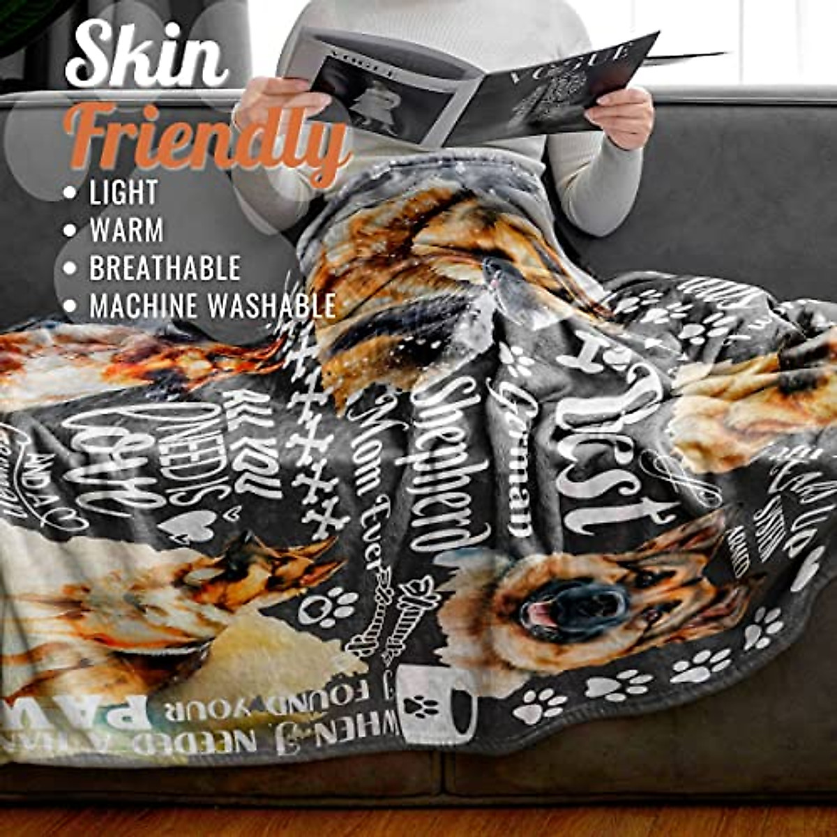 InnoBeta German Shepherd Themed Throws for Dog Moms, Dog Lovers, Dog Owners, Birthday Gifts for German Shepherd Lovers, Best Friend, Coworkers, Sisters (50"x 65") - Black