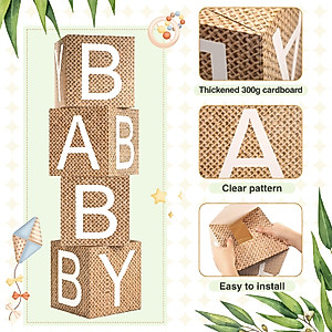 Noveread 6 Pcs Burlap Print Baby Shower Party Decorations Baby Flower Boxes Centerpiece Rustic Burlap Table Display with Letters for Gender Reveal Party Gender Neutral Baby Shower Centerpiece Decor