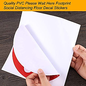 20 Pieces Social Floor Sticker Removable Stop Feet Apart Stand Safety Sign Marker Please Wait Here Footprint Decal for Supermarket, Grocery Store, Cafe Office, Hospital, 8 Inch (Red)