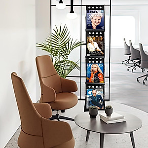 PUJIANG 4 Pockets Folding Magazine Rack，Floor Metal Black Literature Rack with Case Brochure Stand Literature Stand Catalog Holder Stand Flyer Display Stand for Trade Show Exhibition Office Retail