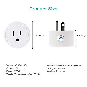 Smart Plug Compatible with Alexa, Google Assistant, IFTTT for Voice Control, Mini Smart Outlet Home Automation Modules, No Hub Required, Supports 2.4GHz Network Only,