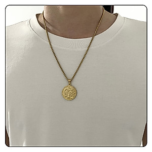 Fusamk Hip Hop 18K Alloy Dragon Round Tag Pendant Coin Necklace(Gold)