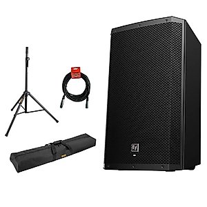 Electro-Voice ZLX-15P-G2 15" 2-Way 1000W Bluetooth Powered Loudspeaker (Black) with Steel Speaker Stand, Stand Bag 51"& XLR Cable Bundle