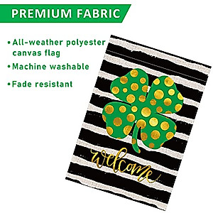 PETOX Garden Flag,12.5X18 Inch Double Sided Lucky four-leaf Clover Welcome Small Garden Flag for Yard Outside Decoration(1 Pack)