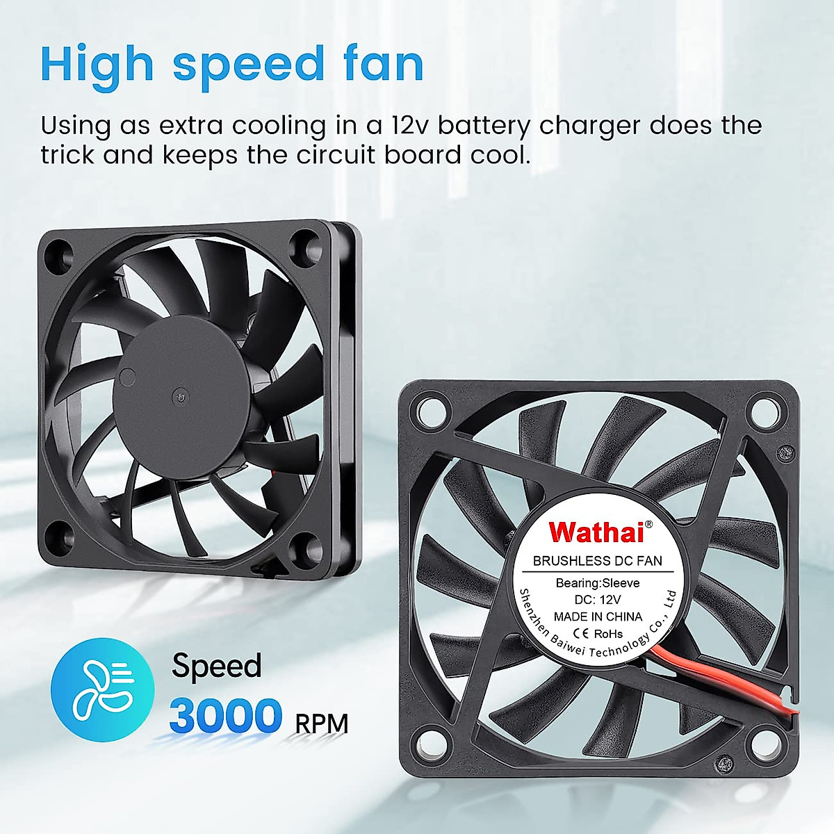 Wathai 60mm x 10mm 12V 2Pin DC Brushless Exhaust Cooling Fan 12 Volt for Small Replacement Cooler 2 Pack