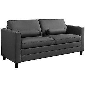 BALUS Faux Leather Pull Out Sofa Bed, 2-in-1 Queen Size Couch Bed with Fold Out Mattress, Modern Convertible Sleeper Sofa Couch, Leather Loveseat Futon Couches for Living Room-Dark Grey