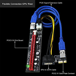 FebSmart GPU Riser for Ethereum Mining Rigs, PCIE Risers for ETH Mining Rigs, GPU Extension Cable, PCIE Extension Cable, PCIE X16 Riser, VER006C PCIE Riser, VER006C GPU Riser (Black-6PCS)