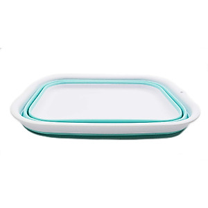 SAMMART 12L (3.17 Gallon) Collapsible Tub - Foldable Dish Tub - Portable Washing Basin - Space Saving Plastic Washtub (1, White/Lake Green)