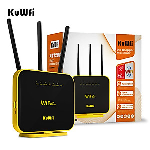 KuWFi vSIM Hotspot 4G LTE Router 1200Mbps Dual Band Gigabit WiFi External Antenna with US 2GB Data vSIM Router Offer high-Speed Data Plans to accommodate RV orRural No Contract Plug and Play