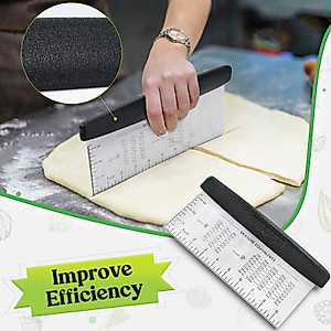 HULISEN Large Bench Scraper for Baking, 10 inch Dough Pastry Scraper with Measuring Scale, Stainless Steel Cake Scraper, Pizza Cutter, Food Chopper, Bread Separator Knife