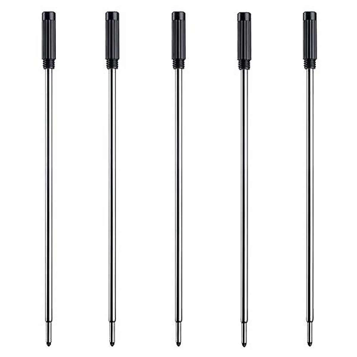 HeTaoCat Red Ink Refill Pack of 5, Replaceable Ballpoint Pen Refills, Medium Point Metal Refil (Black)