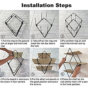 Hoofaway Wall Mounted Storage Shelf 3 Tier Rustic Wood Floating Shelves Decorative Shelf for Bedroom Living Room Bathroom Kitchen Office and More (Rhombus)