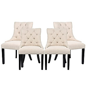 asunflower Tufted Fabric Kitchen Dining Chairs for Dining Room Modern Upholstered Dining Chairs Set of 4 with Wooden Legs, Cream