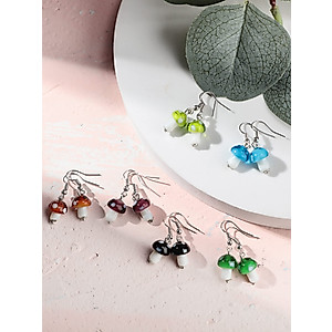 9 Pairs Mushroom Earrings for Women Long Pendant Glass Mushroom Earrings Colorful Steampunk Earrings Creative Funny Earrings Cute Weird Earrings Women's Drop and Dangle Earrings