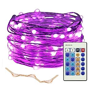 iiEASEST Purple Led Fairy String Lights Halloween Christmas Gift for Mother Grandma 100 LED 33 Feet Wire Micro Mini Twinkle Starry Lights with Remote for Tree Bedroom Party Wedding Decor