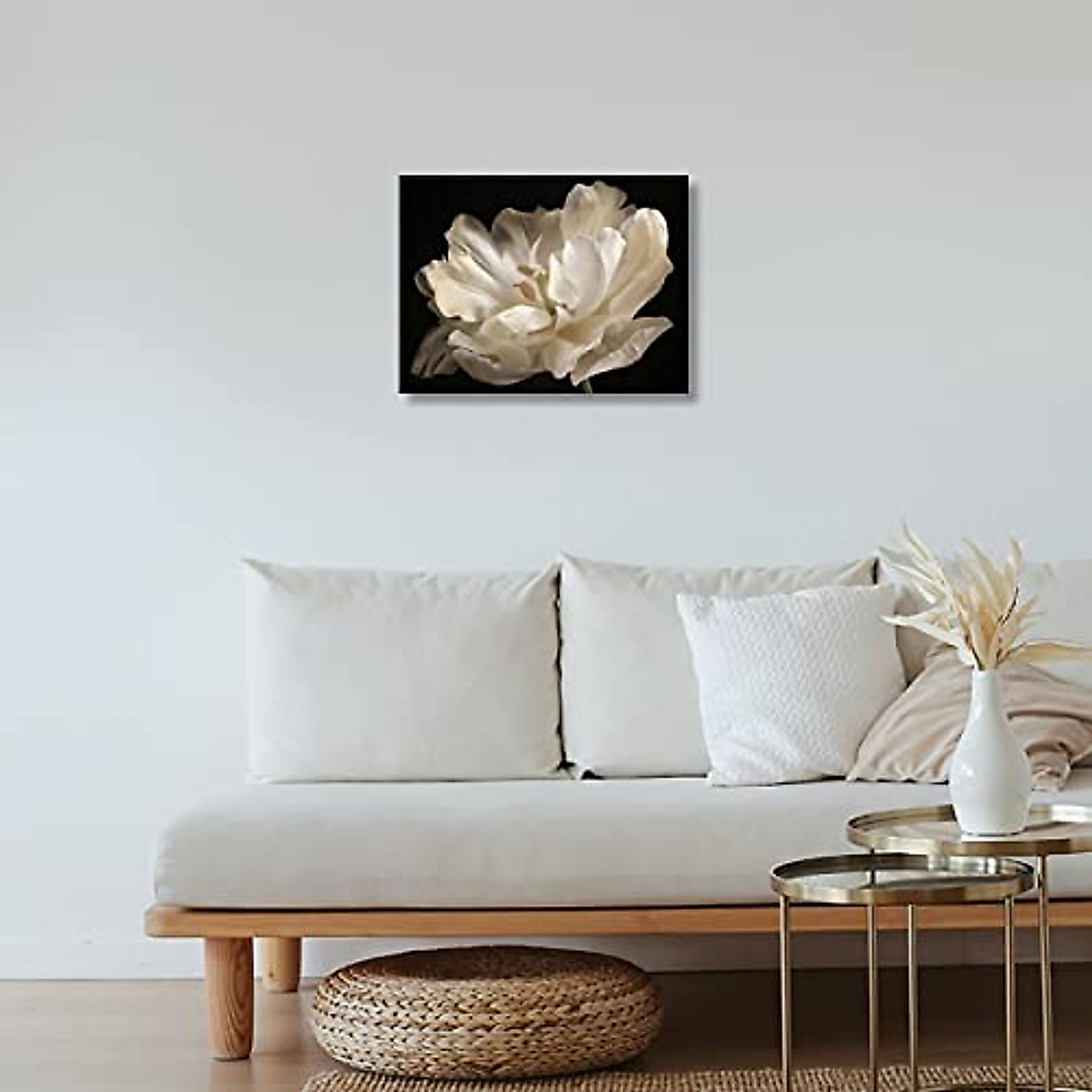 Black Bathroom Decor - White Tulip on Black Background Modern Canvas Wall Art Bathroom Decor Wall Art Black Decor Bathroom Pictures Black and White Wall Art Artwork for Home Walls Framed 12x16inch