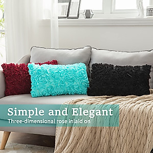 MIULEE 3D Decorative Romantic Valentines Stereo Chiffon Rose Flower Throw Pillow Cover Solid Pillowcase for Girl Women Wedding Sofa Bedroom Car Decor 12x20 Inch 30x50cm Black