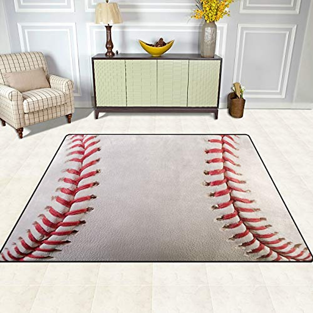 ALAZA Lovely Sport Ball Baseball Non Slip Area Rug 5' x 7' for Living Dinning Room Bedroom Kitchen Hallway Office Modern Home Decorative