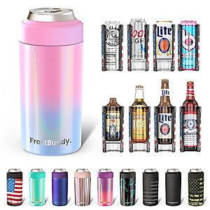 Frost Buddy Universal 2.0 5 Sizes in 1 Insulated Can Cooler - Stainless Steel Can Cooler for 12 oz & 16 oz Regular or Slim Cans & Bottles - Stainless Steel (Cotton Candy)