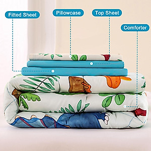 Wowelife 4 Piece Dinosaur Toddler Bedding Set Toddler Bed Sheets Sets for Boys Green Kids Toddler Comforter Set Breathable and Soft with Comforter, Flat Sheet, Fitted Sheet and Pillowcase