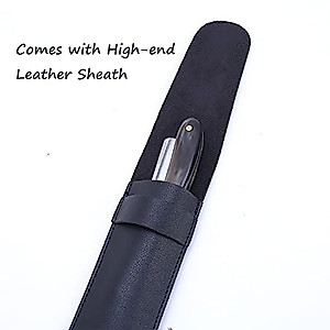 Zertone Straight Razor Shaving Kit with Horn Scale - Straight Razors for Men, Sharp 440C Stainless Steel Blade Straight Edge Razor, Includes Stropping Cloth and Brush