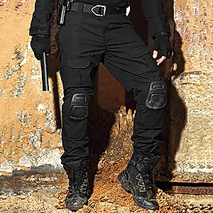 HAN·WILD Combat Pants Tactical Pant with Knee Pads Multicam Rip-Stop Trousers Airsoft Hunting Pants (Black, XL)