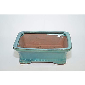 Bonsai Ceramic Pot 7", Green Color, Rectangle Shape, Glazed with draining Holes.