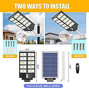 1000W Solar Street Lights Outdoor Solar Powered Dusk to Dawn Parking Lot Light with Motion Sensor and Remote Control for Backyard