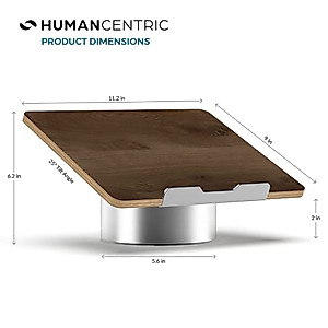 HumanCentric Laptop Stand for Desk – Laptop Riser for Desk in Space Gray Aluminum Compatible with MacBook Stand, Black Walnut Wood Laptop Stand, Ergonomic Laptop Holder, Computer Stand for Laptop