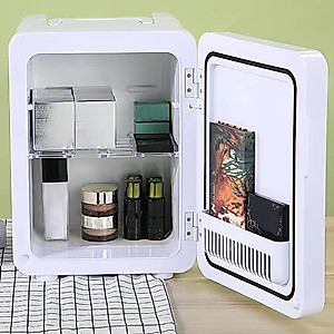 Syrisora Mini Skincare Fridge Organizer 4L with Mirror LED Light Removable Partition Board for Cosmetics Beverage Car 100‑240V (EU Plug)