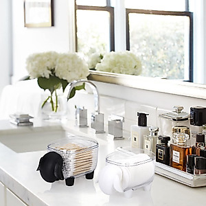 OTOSTAR 2 Pack Qtip Holder Dispenser Set with Lids Clear Plastic Apothecary Jars Vanity Makeup Organizer Storage Containers Storage Bathroom Organizer Set for Cotton Swab Ball Pads Floss (Sheep)