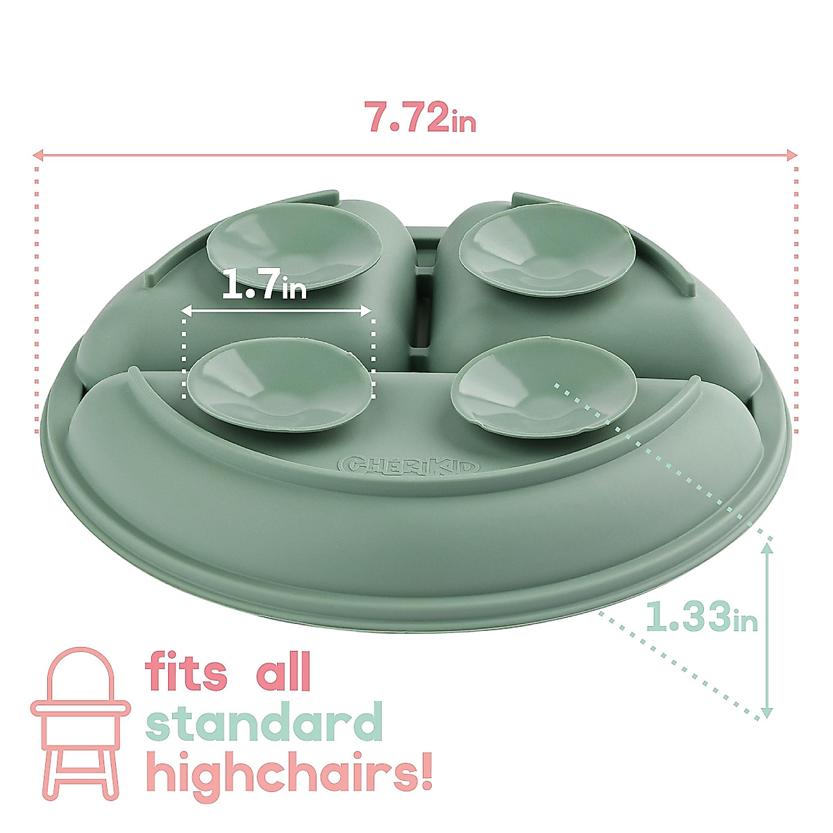 ChériKid Suction Plates for Baby, Toddlers - FEATURES SUPER STRONG QUADRUPLE SUCTION - 100% Food Grade Silicone Toddler Plates with Suction - Unbreakable Divided Kids Baby Plates - Suction Plate