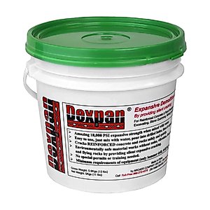 Dexpan Expansive Demolition Grout 11 Lb. Bucket for Rock Breaking, Concrete Cutting, Excavating. Alternative to Demolition Jack Hammer Breaker, Jackhammer, Concrete Saw, Rock Drill (Type 2, 50-77° F)