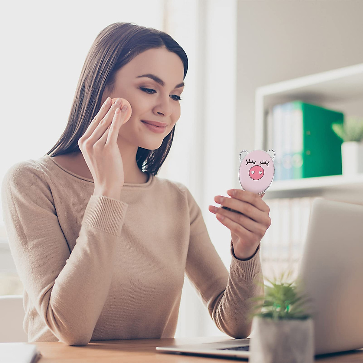 HEALLILY Womens Wallet Double- Sided Hand Mirror Pig Makeup Mirror Portable Foldable Double Sided Round Mirror Purse Handbag Cosmetic Mirror for Women Ladies Style 2 Compact Vanity Mirr Travel Wallet