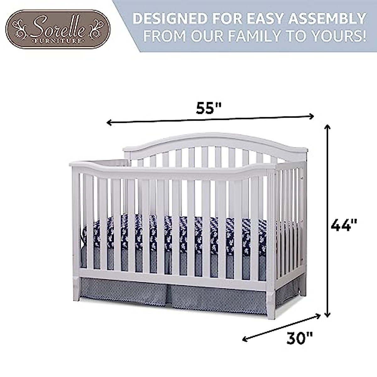 Sorelle Furniture Berkley Crib, Classic 4-in-1 Convertible Crib, Made of Wood, Non-Toxic Finish, Wooden Baby Bed, Toddler Bed, Child’s Daybed and Full-Size Bed, Nursery Furniture - White