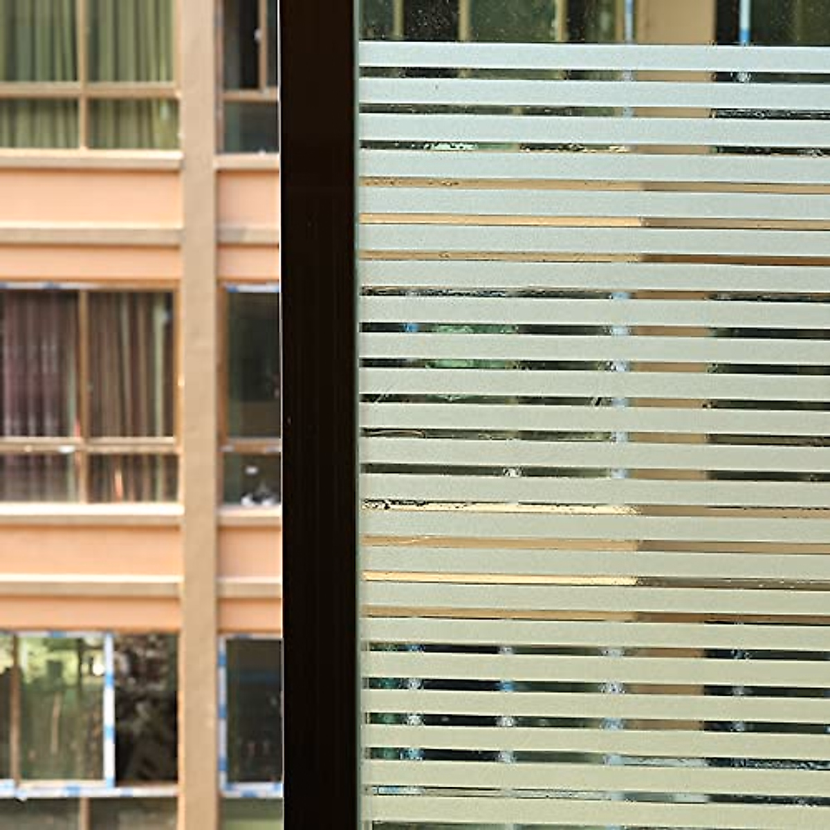 Frosted Stripe Cling Window Film, Removable Glass Door Privacy Film, Non-Adhesive Static Cling Window Film, Window Frosting Film, Peel and Stick Covering Frost Sticker for Bathroom (A)