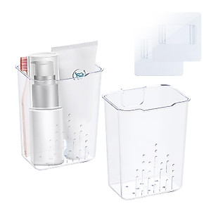 KKONHII 2 Packs Cabinet Door Organizer, Acrylic Adhesive Shelf Wall Mounted Storage, Self Adhesive Shower Shelves Without Drilling, Automatic Draining Clear Shower Organizer for Bathroom