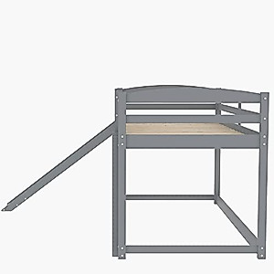 TARTOP Twin Over Twin Bunk Bed with Convertible Slide and Ladder,Solid Pinewood Frame, Low Bunk Bed w/Safety Guardrails,Suitable for Kids/Teen,No Box Spring Needed,Gray