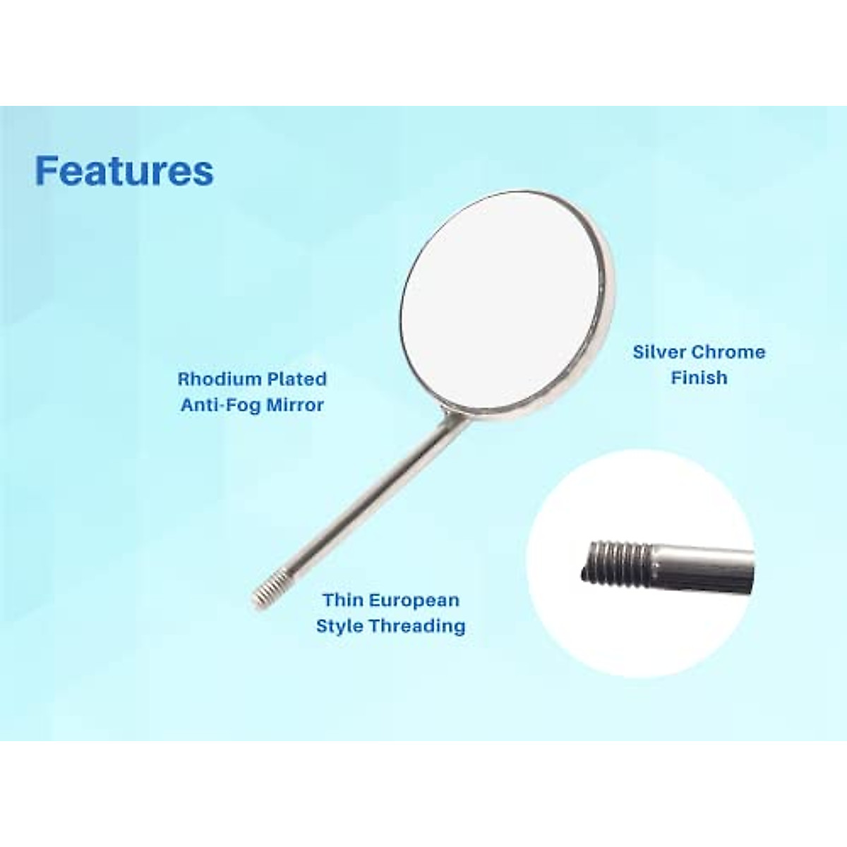 DENTAL MIRRORS TOPS FRONT SURFACE EUROPEAN STYLE THREADING RHODIUM SET OF 12 ARTMAN BRAND